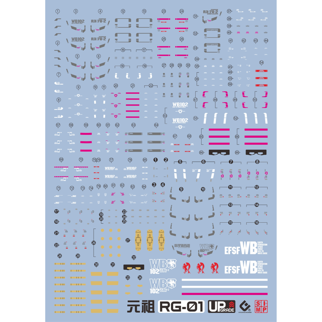 (Evo Monster) Waterslide Decal - RG 1/144 RX-78-2 (Fluorescent) RX78 RX ...
