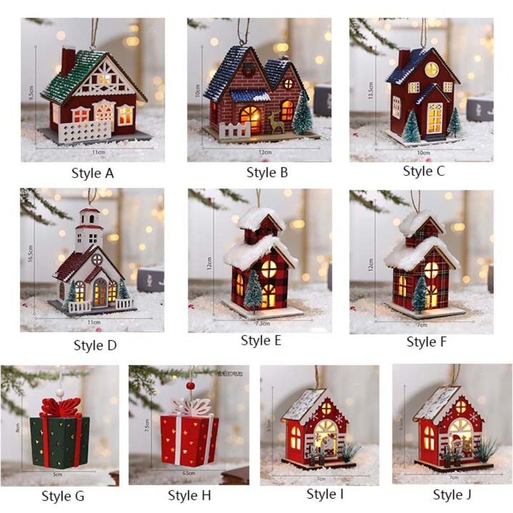 Mini Luminous Christmas Cabin Ornament Wooden Simulation Christmas Tree ...