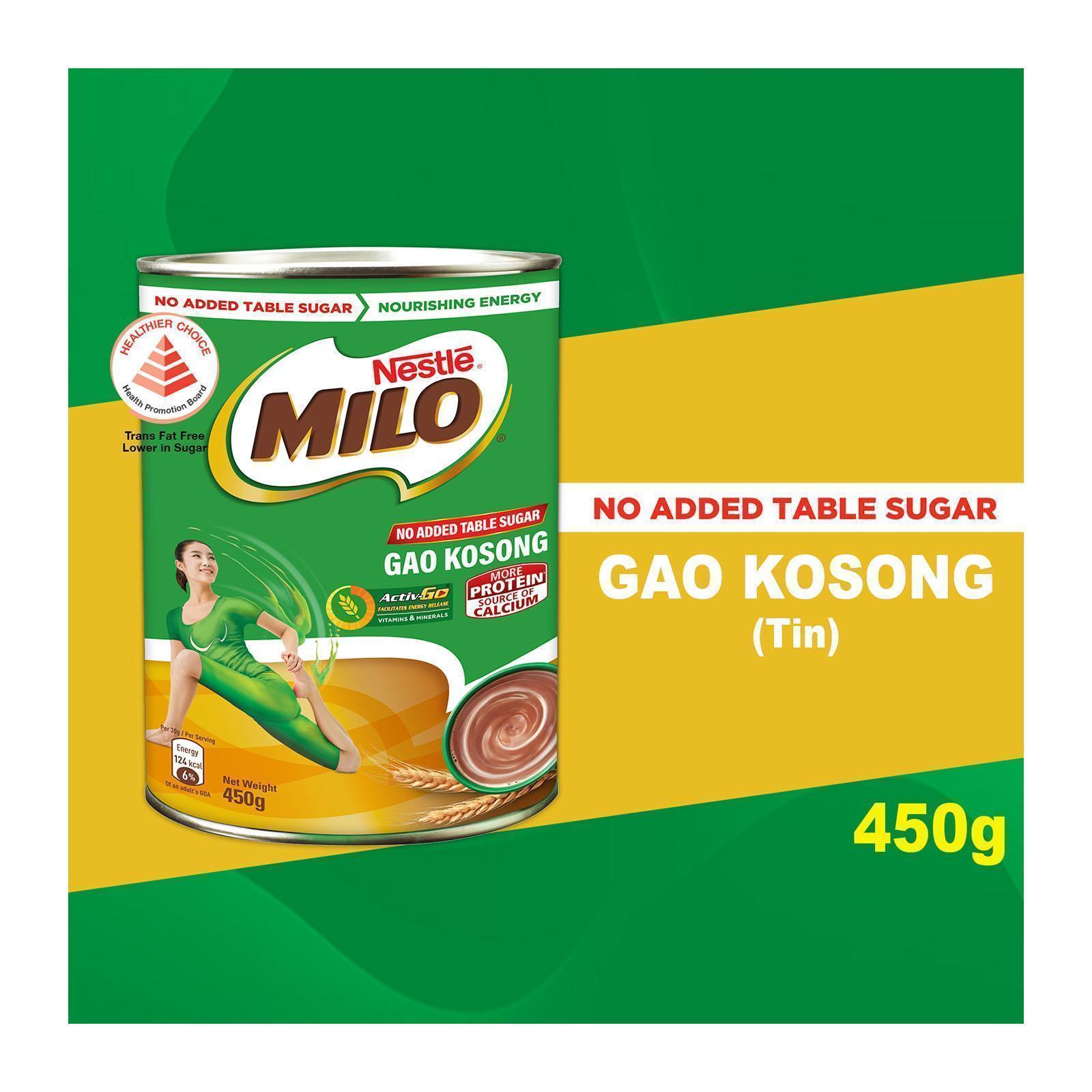 MILO Gao Kosong Zero Added Table Sugar Chocolate Malt Powder with Milk ...