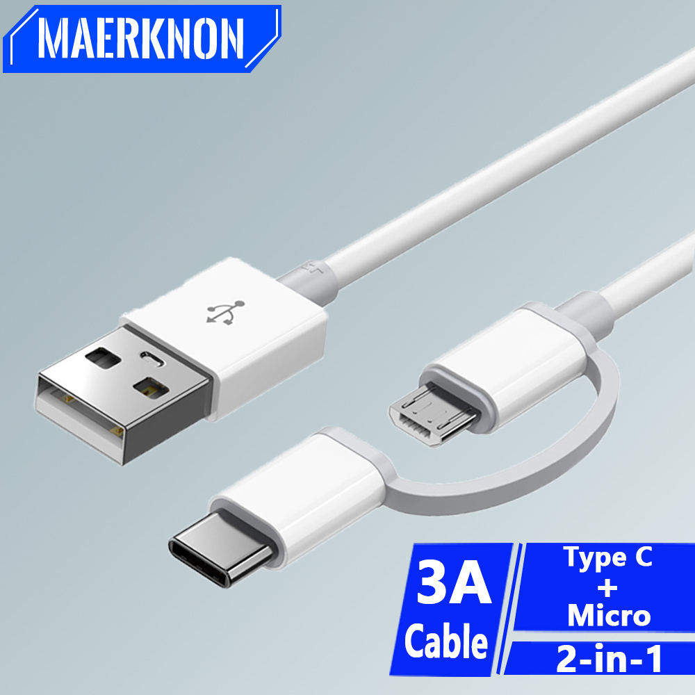 3A 2-in-1 Data Cable Micro USB Type C Data Adapter Mobile Phone USB C ...