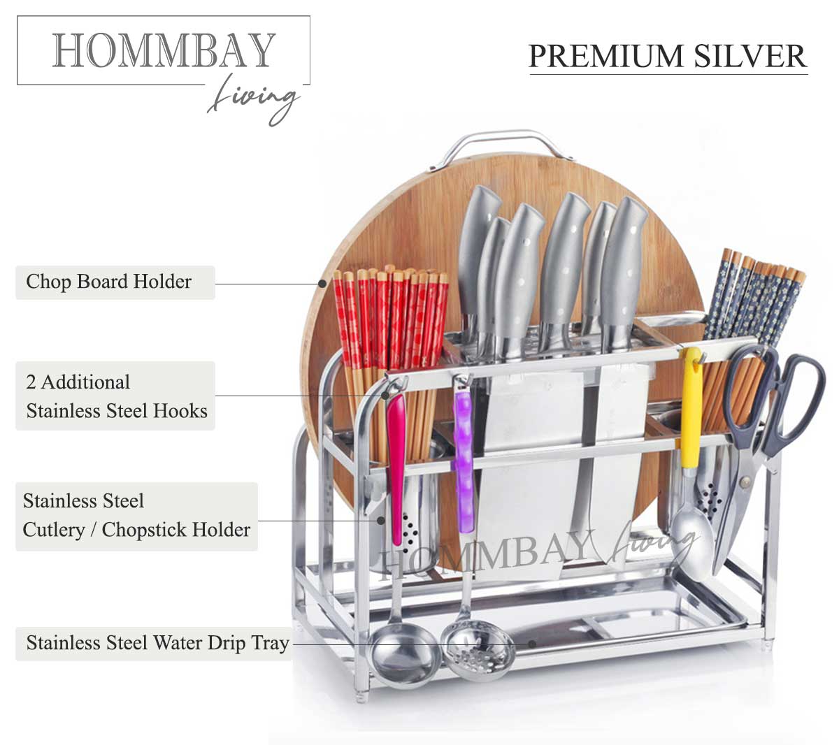 HOMMBAY Living New 4 in 1 Premium Racks Stainless Steel Kitchen Cutlery ...