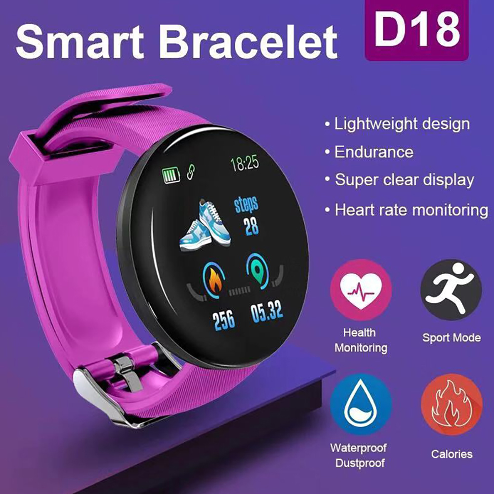 D18 Bluetooth Smart Watch Men Women Sports Smart Watch Heart Rate Blood ...