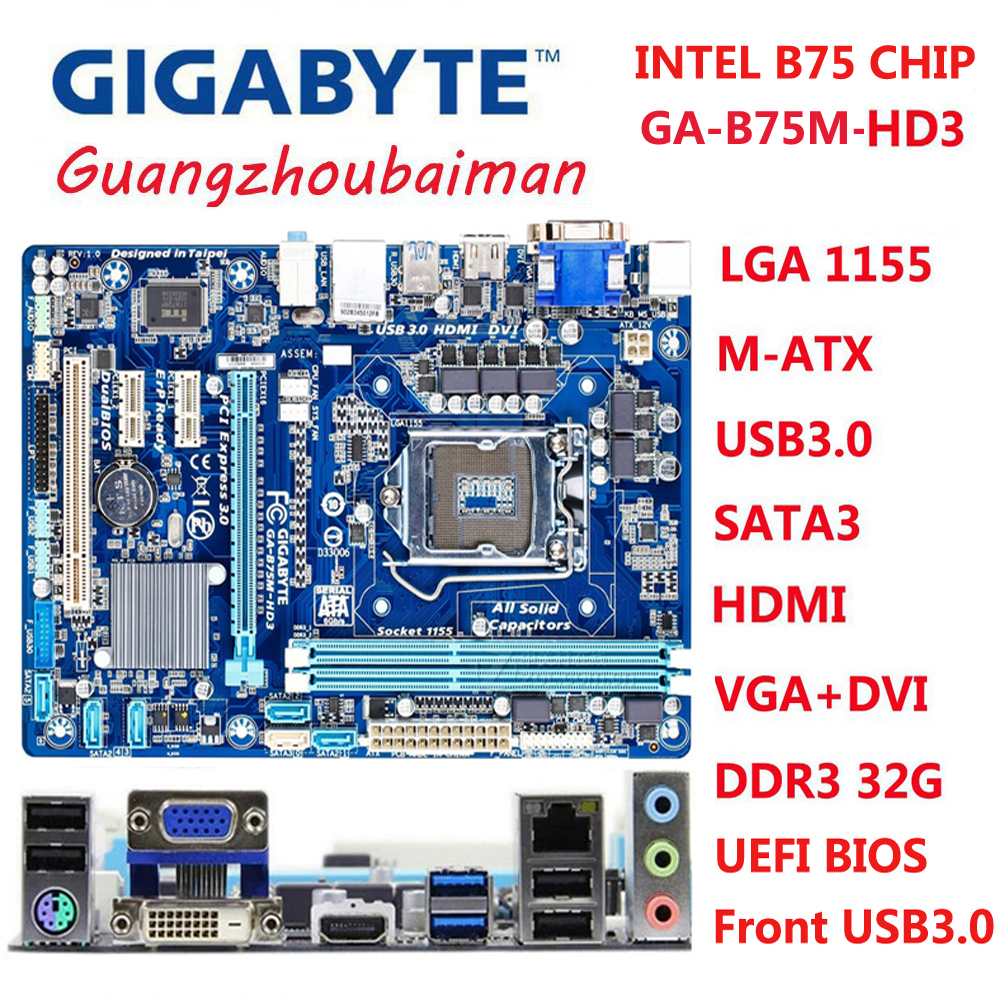 Used Gigabyte GA-B75M-D2V/ GA-B75M-D3V / GA-B75M-HD3 / GA-B75M-D3H ...