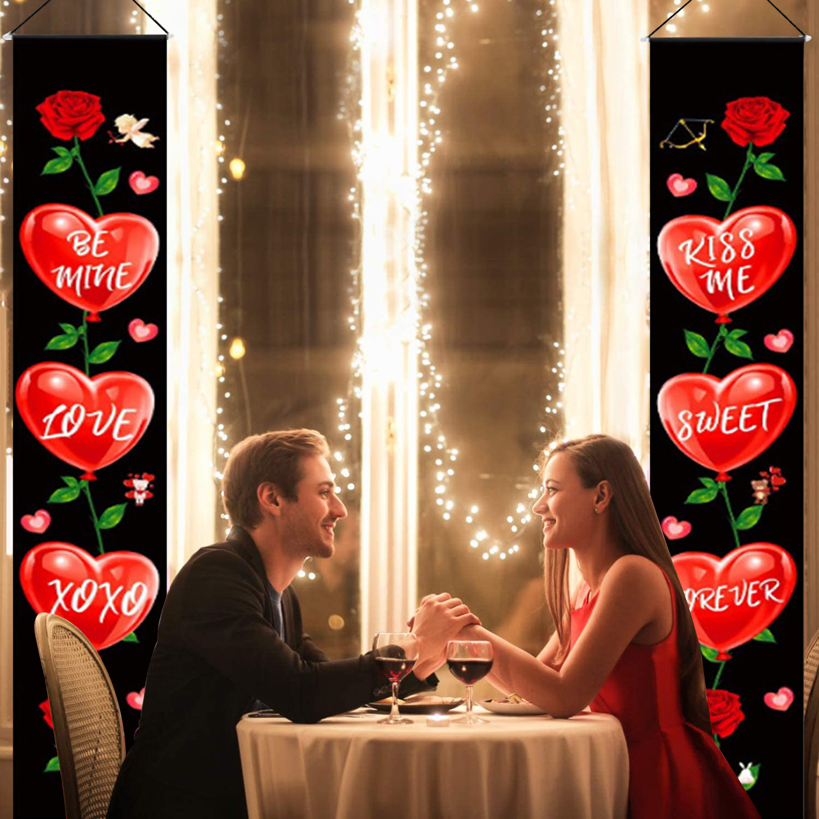 LSHUO Valentine's Day Heart Banner Front Door Porch Sign Hanging Love ...