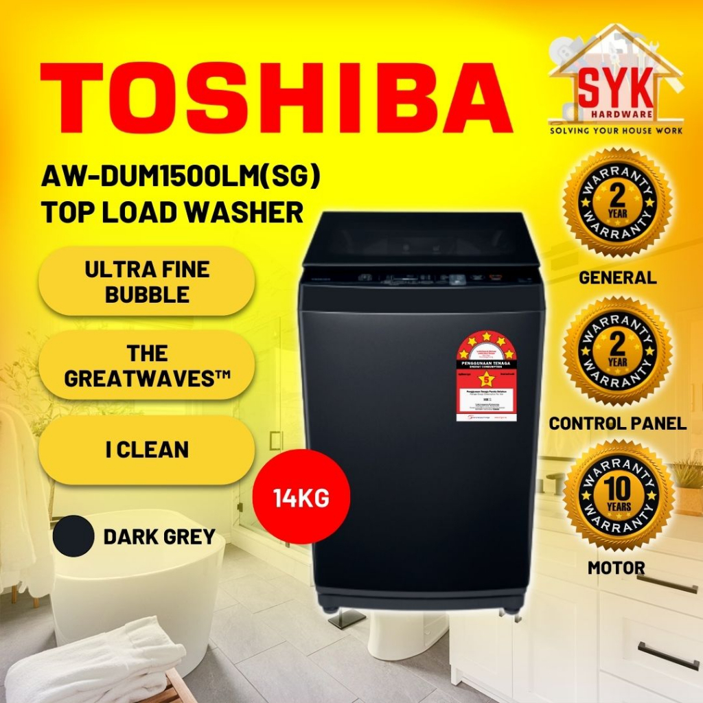 SYK Toshiba Washer AW-DUM1500LM(SG) Fully Auto Top Load Washing Machine ...