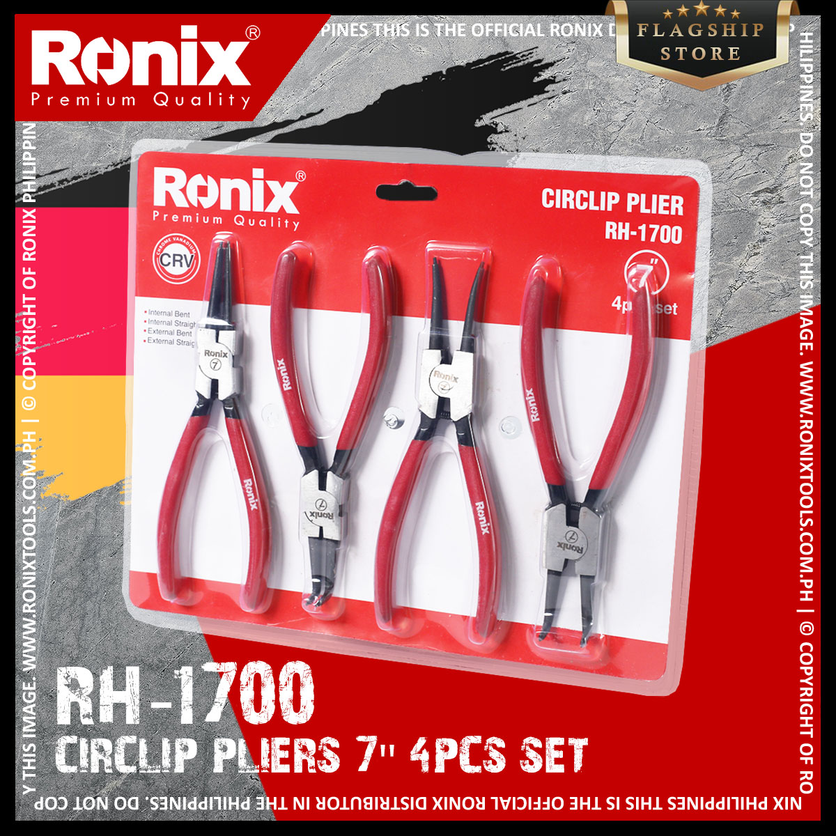 New! 🇩🇪 Ronix RH-1700 Premium Quality Circlip pliers 7'' 4pcs set CR-V ...