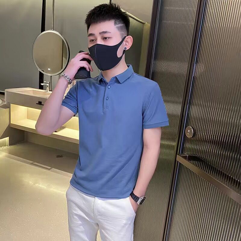 901A เสื้อคุณพ่อฤดูร้อนผ้าไหมไอซ์คอปก POLO เสื้อเชิ้ตแขนสั้นผู้ชายวินเทจแมทช์ลุคง่ายลำลอง T ...