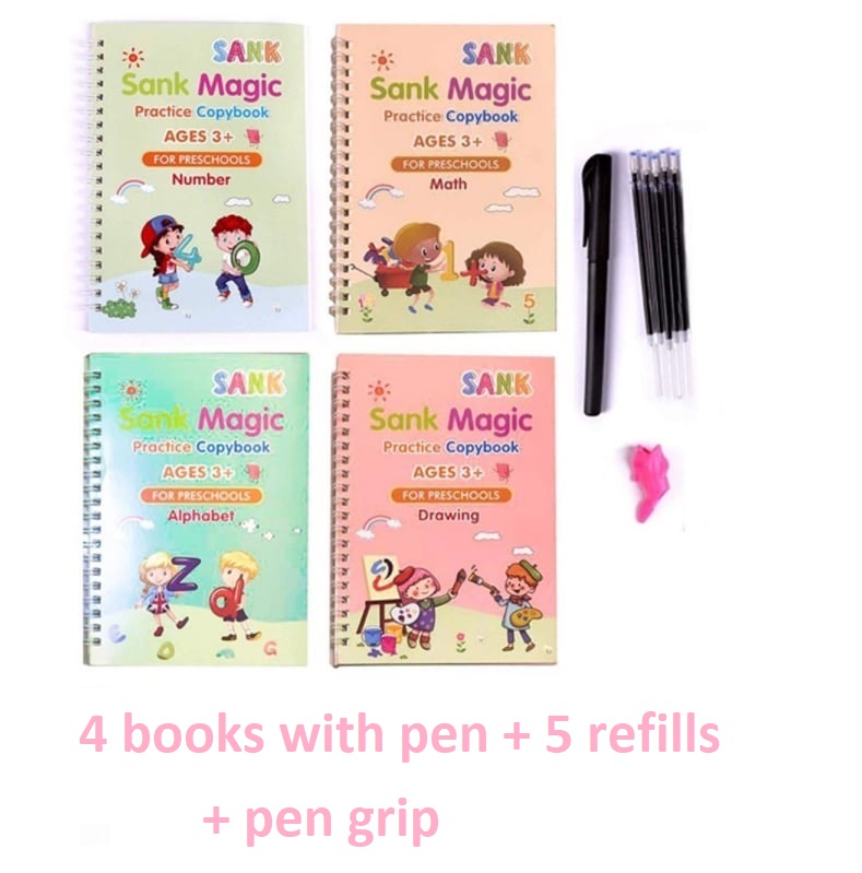 4 IN 1 COPY BOOK REUSABLE HANDWRITING CALLIGRAPHY SANK MAGIC LEARNING ...