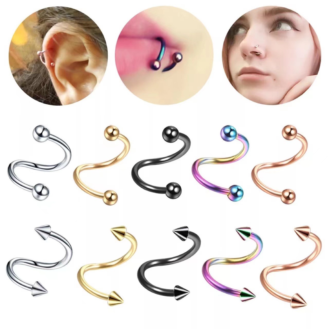 【Special offer】S Rod Eyebrow Stud Earrings Hip Hop Style Stainless ...