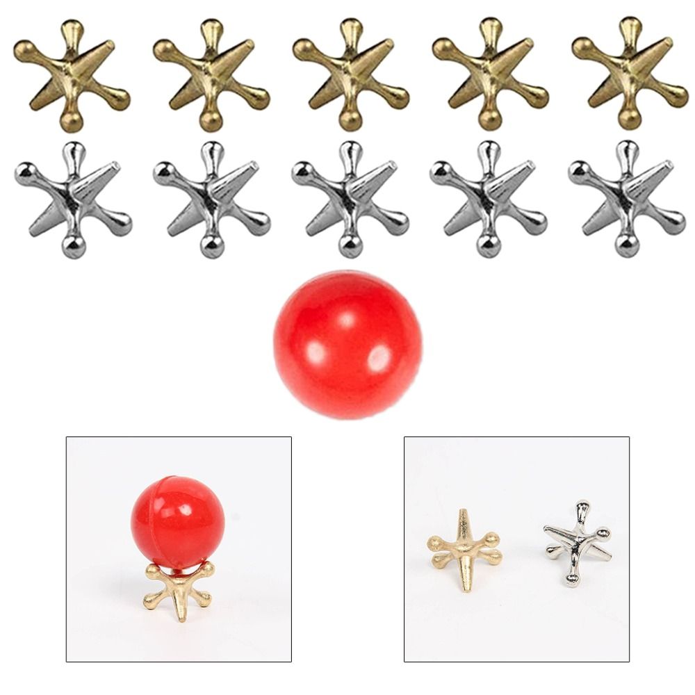 11pcs/set Play Jacks Board Game Toned Metal Jacks with Red Rubber ...