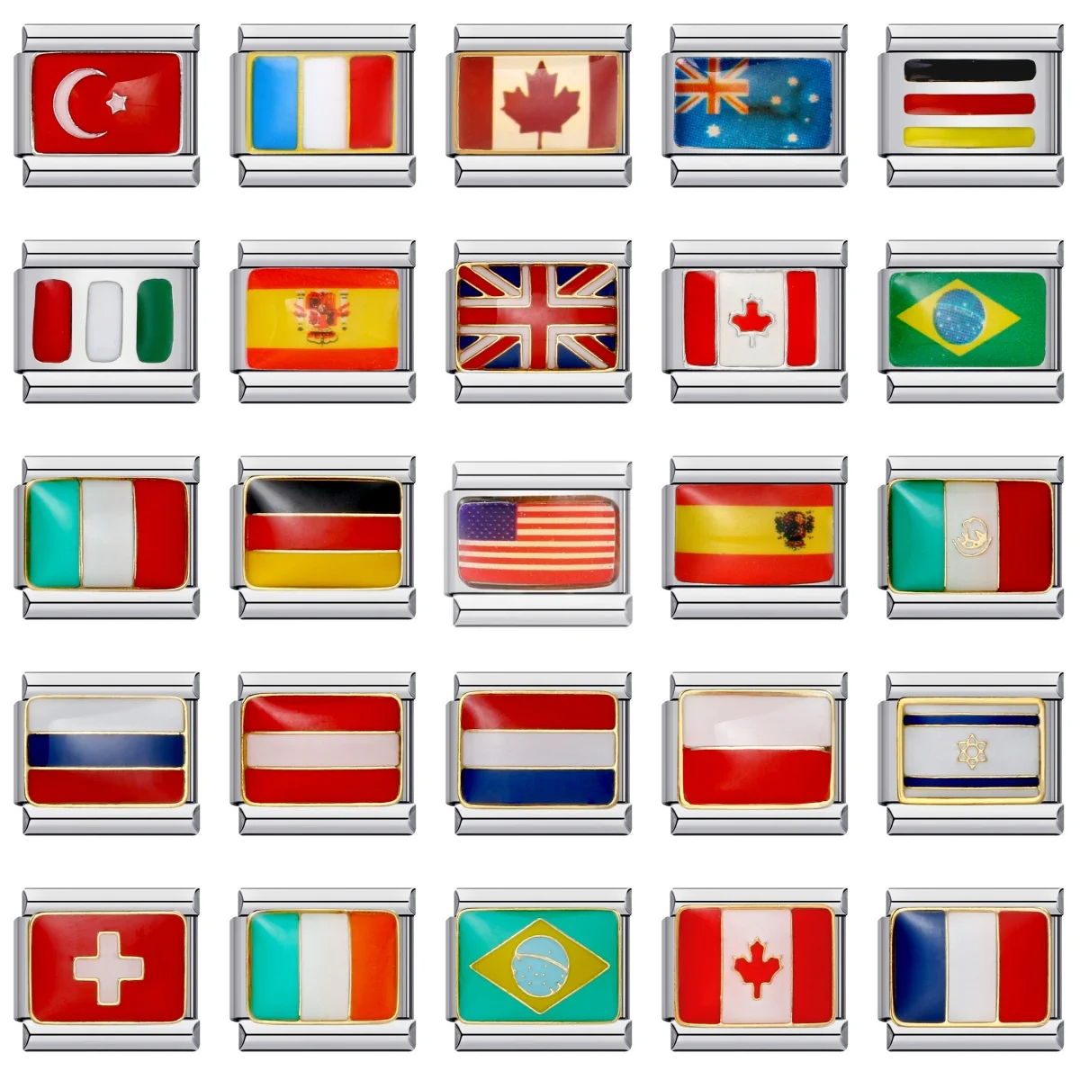 New Stianless Steel World National Flag Enamel Italian Links Charm Fit ...