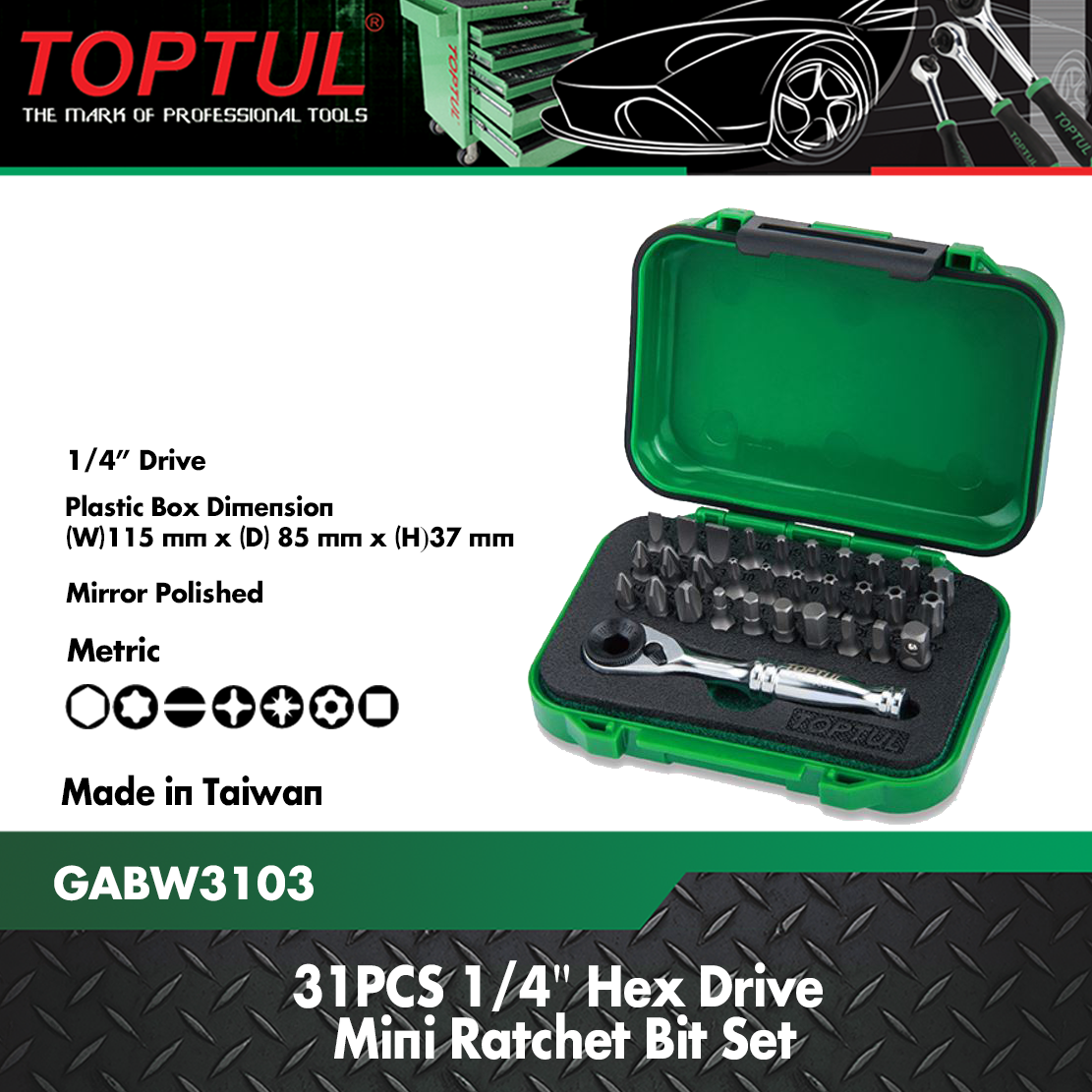 Toptul 1/4" Drive 31-Piece Professional Grade Mini Ratchet Socket and ...