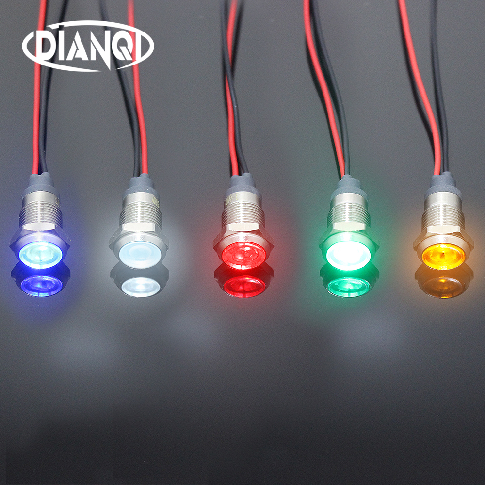 10mm Led Metal Indicator Waterproof Lamp With Wire Red Blue Green White ...