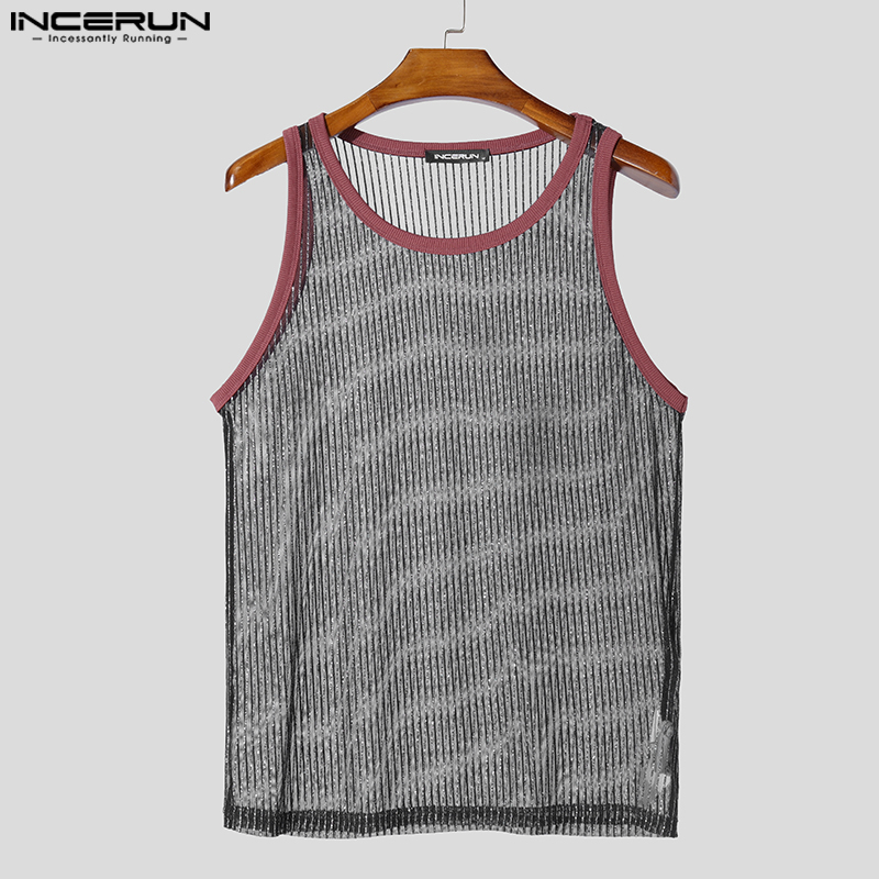 INCERUN Men's Fashion Party Contrast Edge See Through Tanks Sleeveless ...