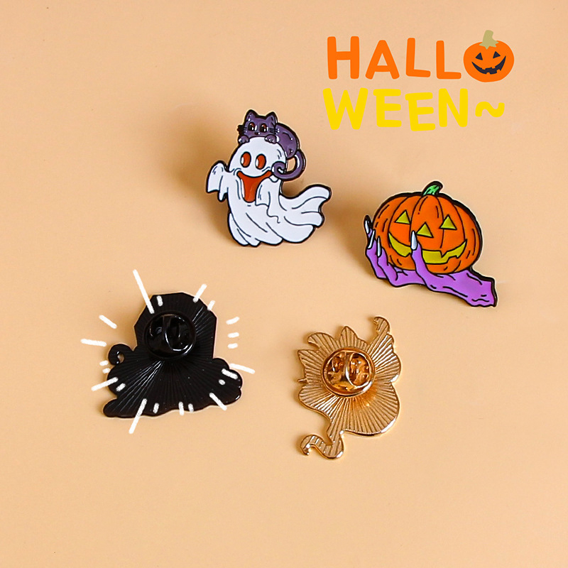 Cartoon Halloween Ghost Pumpkin Cat Metal Hairpin Badges Pins Backpack ...