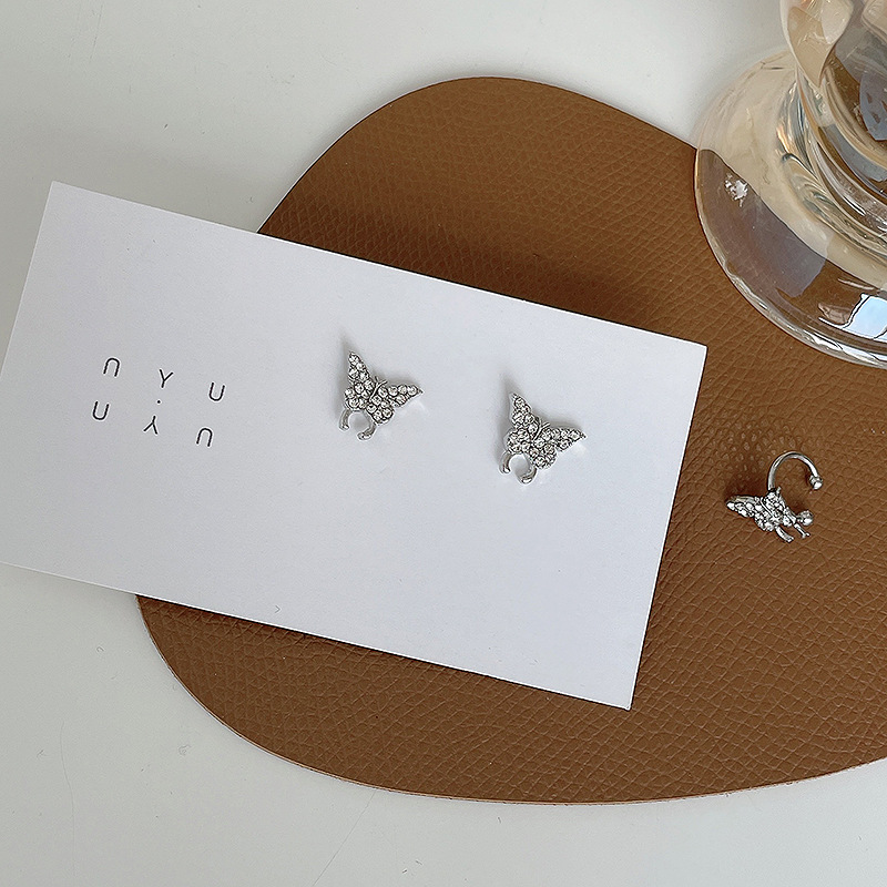 Silver Needle Spring Full Diamond Butterfly Earrings Fairy Minimal ...