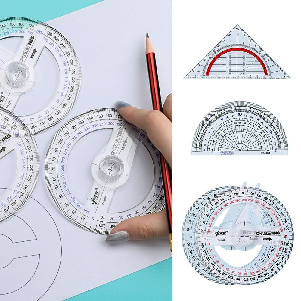 180/360 Protractor Durable Triangle/Half Round Transparent Drawing ...