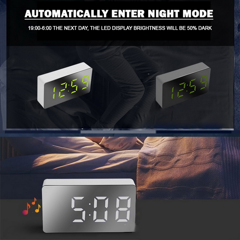 【New Trend】Mini Desk Alarm Clock Digital Mirror LED Big Display Bedroom ...