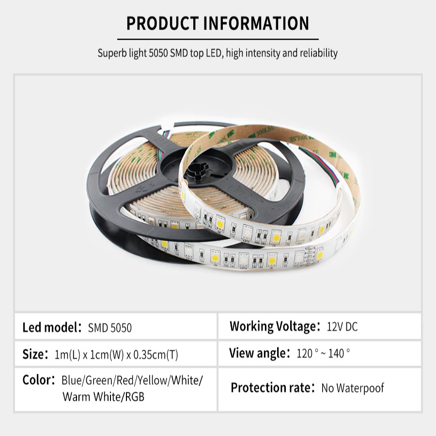 5m/1m Led Strip Lights Smd 5050 60leds/m 12v Dc No Waterproof Ribbon ...