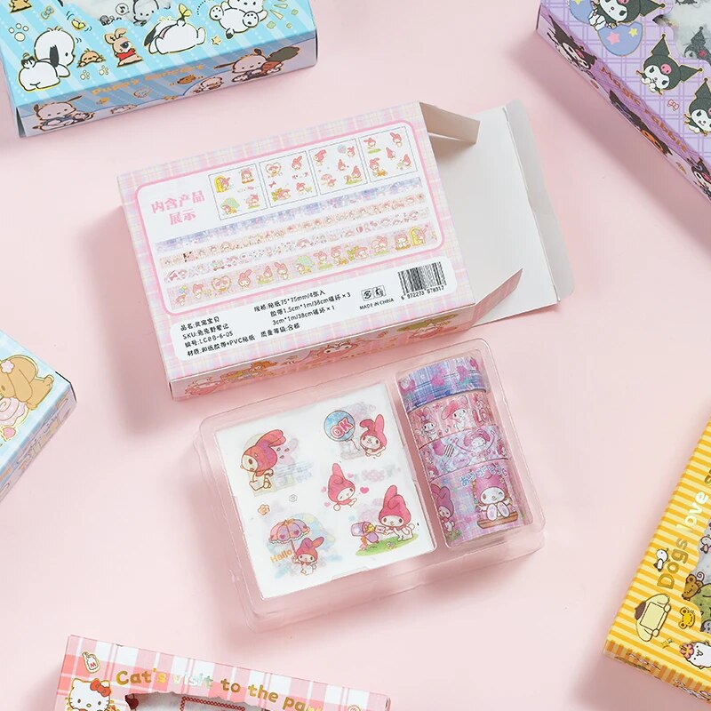 Sanrio Sticker Roll Gift Box Cute Hello Kitty Cinnamoroll Kuromi My ...