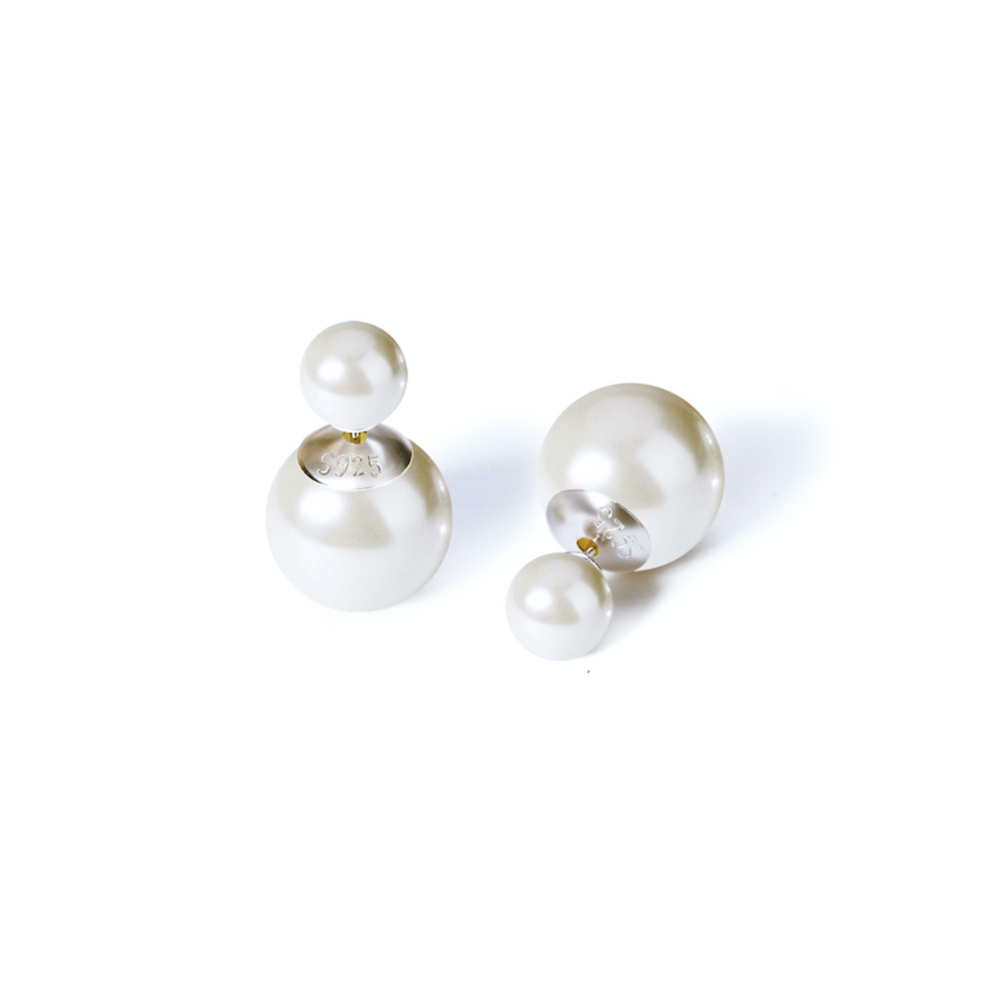 Miniglam Double Pearl Ball Earrings Type II ต่างหูมุกทรงกลมเงินแท้ สี ...