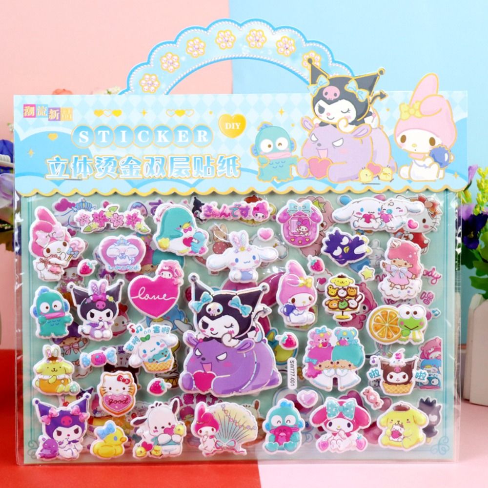 2 Sheets/Bag Stationery Kuromi Melody Stereo Bubble Sticker Princess ...