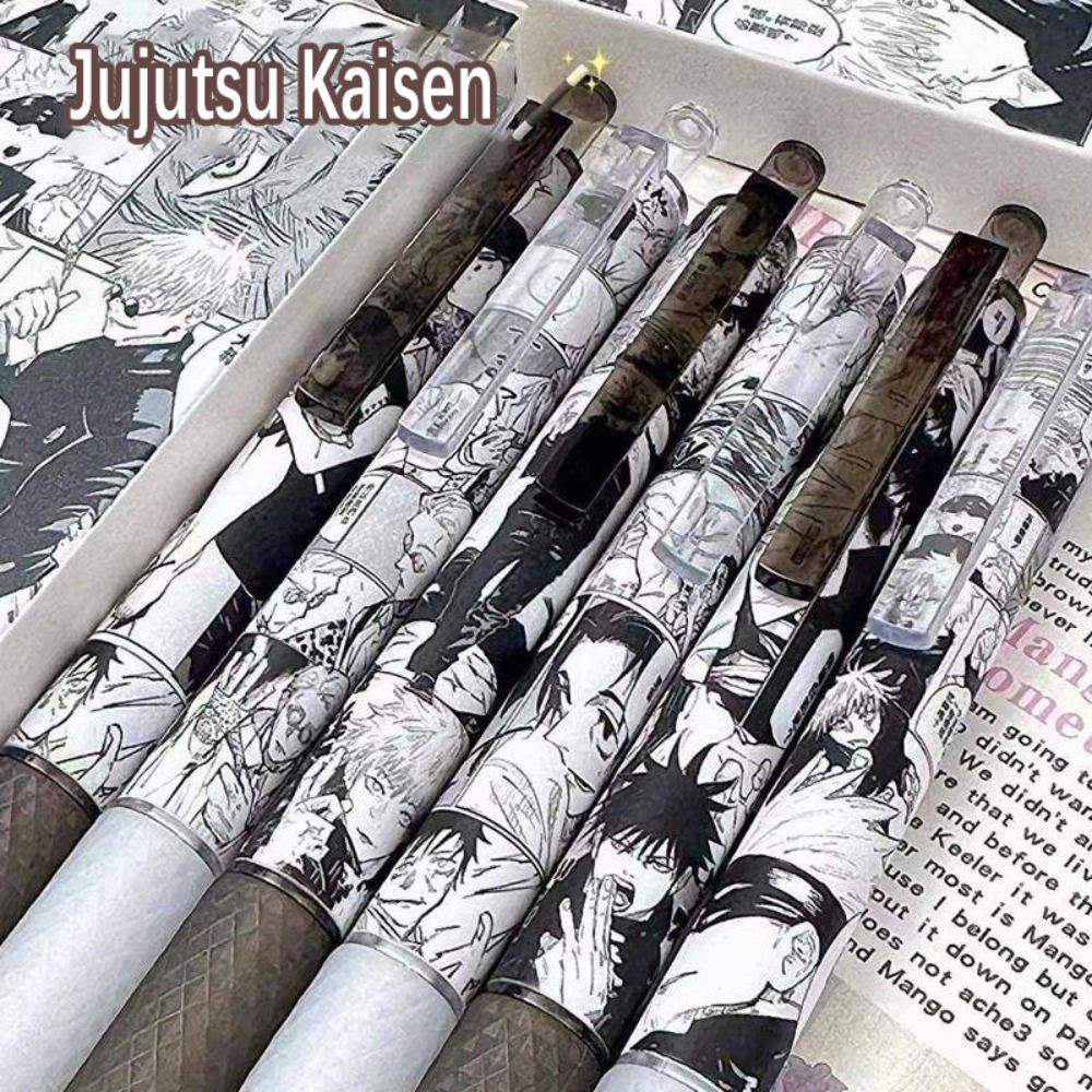 【Special Promotion】 6Pcs Portable 0.5mm Black Press Gel Pen Jujutsu ...