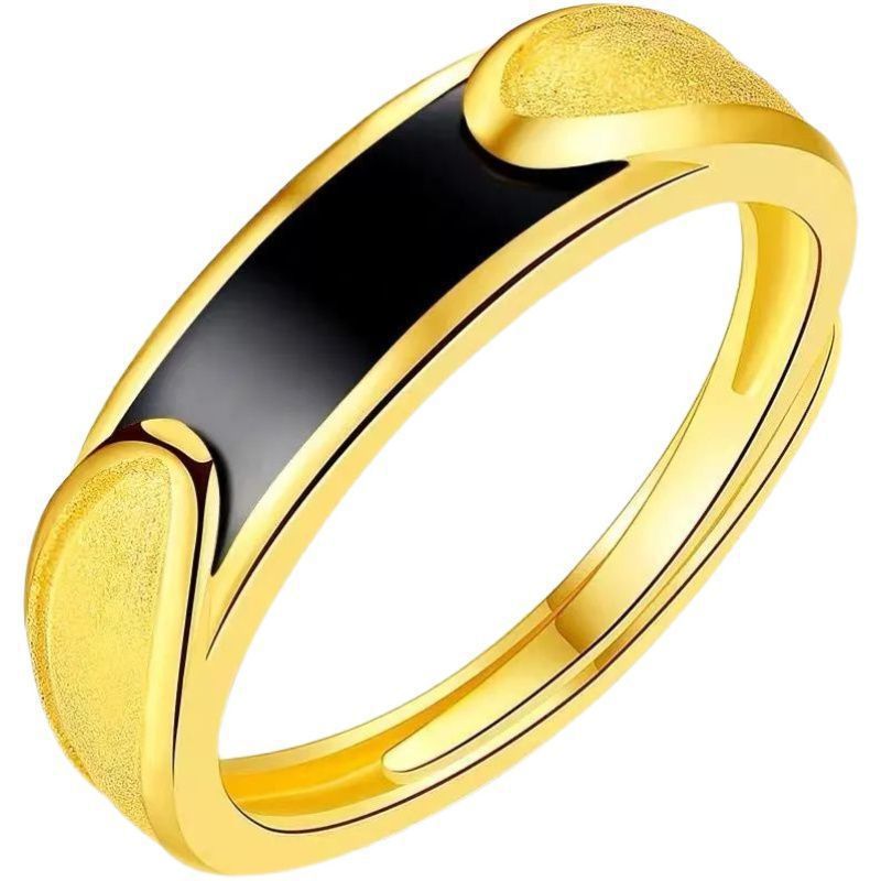 Frosted Edge Plated Gold Color Ring Green Enamel Color Glue Drops Men's ...