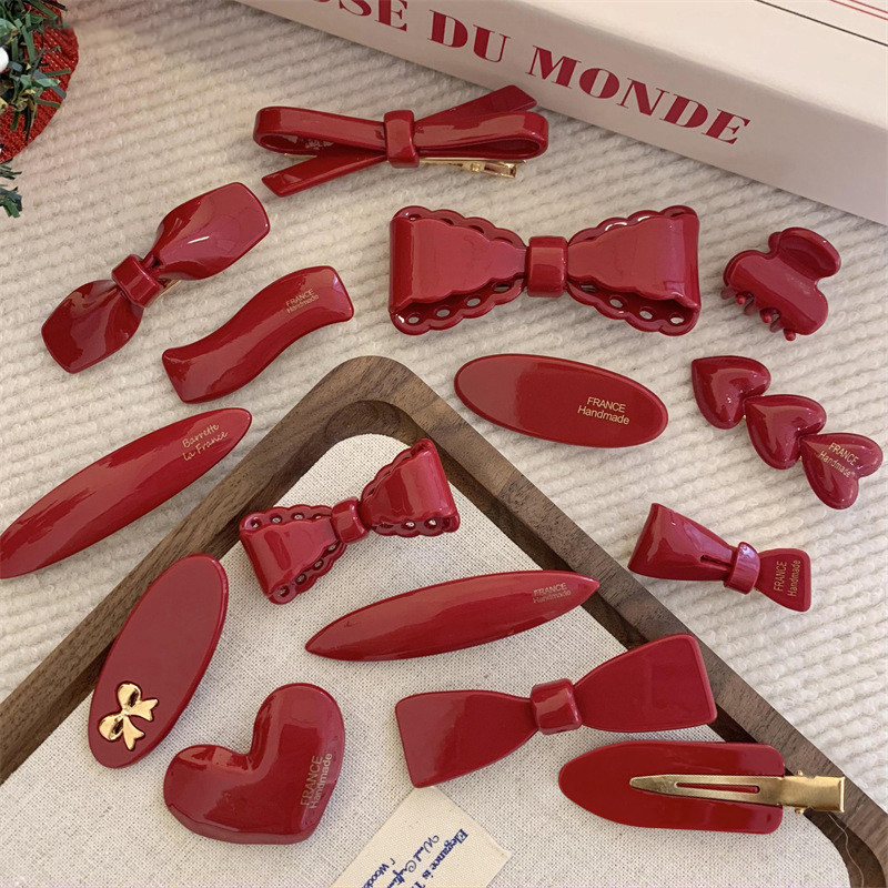 Red French Bow Side Clips For Girls Vintage Sweet Acetate Hair Claws ...