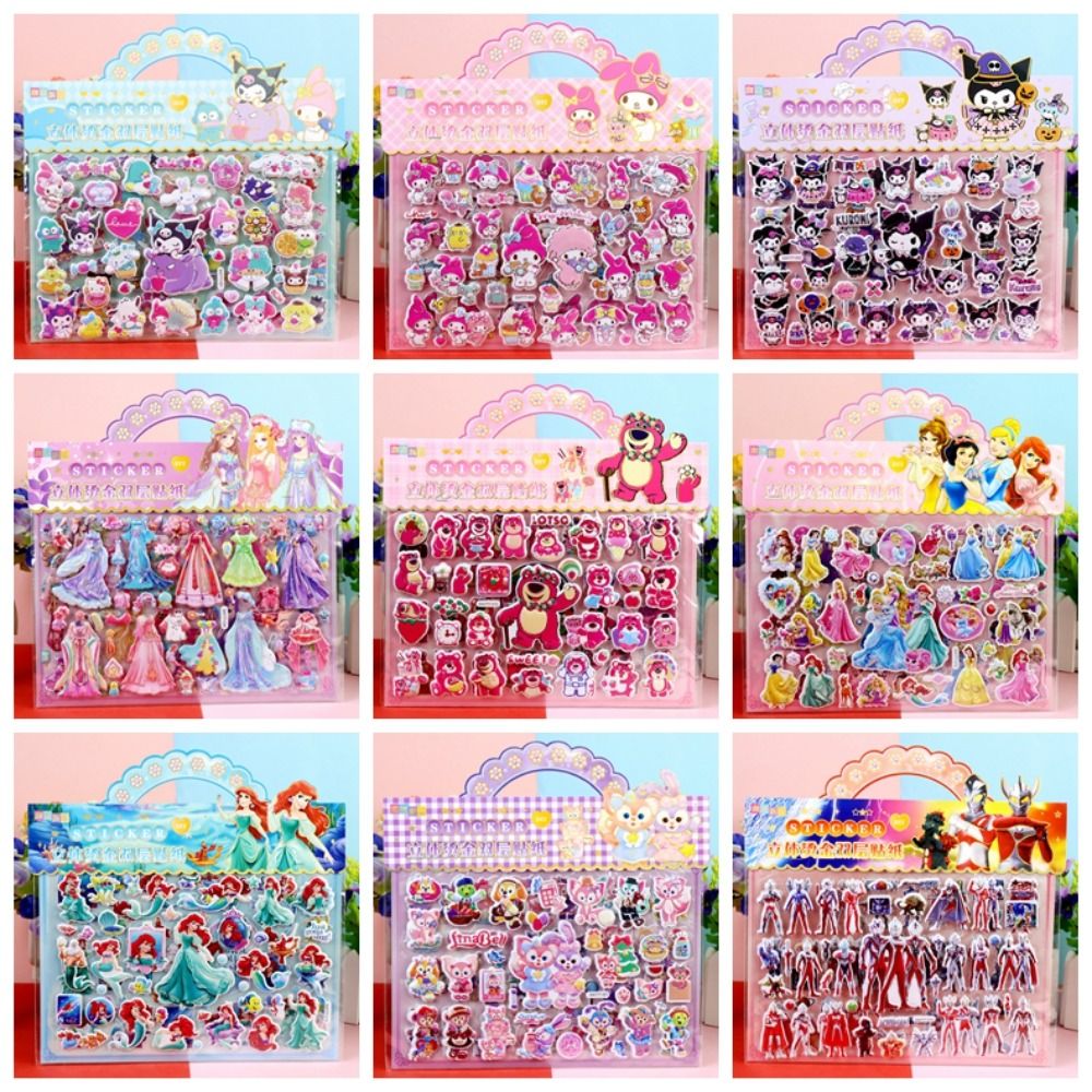 2 Sheets/Bag Waterproof Kuromi Melody Stereo Bubble Sticker Princess ...