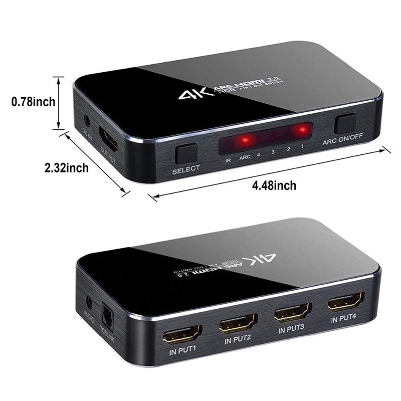 HDMI Switch 4K@60Hz 4 in 1 Out with Audio Optical/Remote Control, HDMI ...