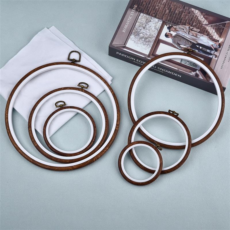 Sewing Tool Oval Wooden Color Embroidery Hoops Frame Set Plastic ...