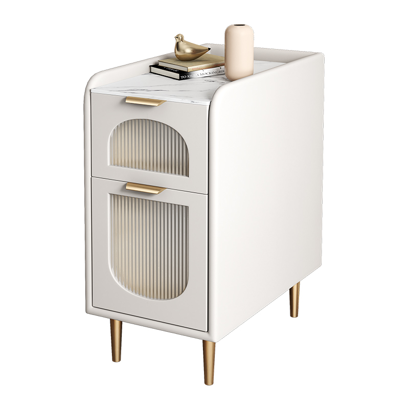 Simple Bedside Table Home Bedroom Luxury Light Leather Rock Slab Bedside Table Double-layer ...