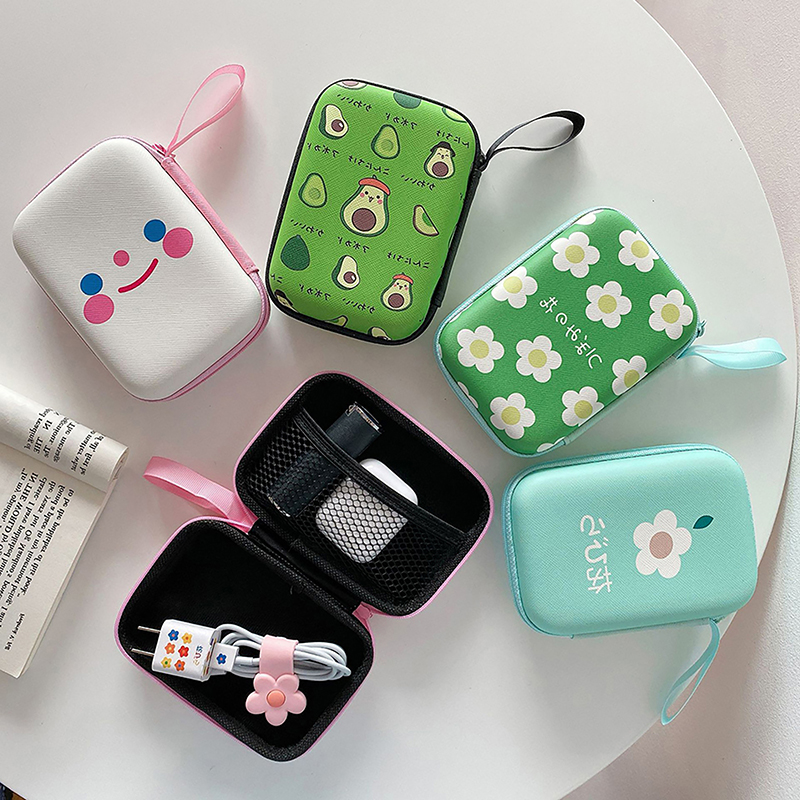 Cute Cartoon Fruit Flower Pattern Headphone Data Cable Storage Bags ...