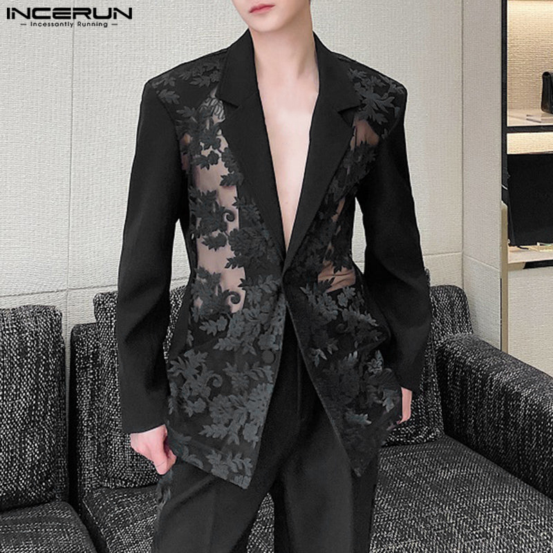 [Perfectly] INCERUN Mens Advanced Translucent Lace Mesh Stitching ...